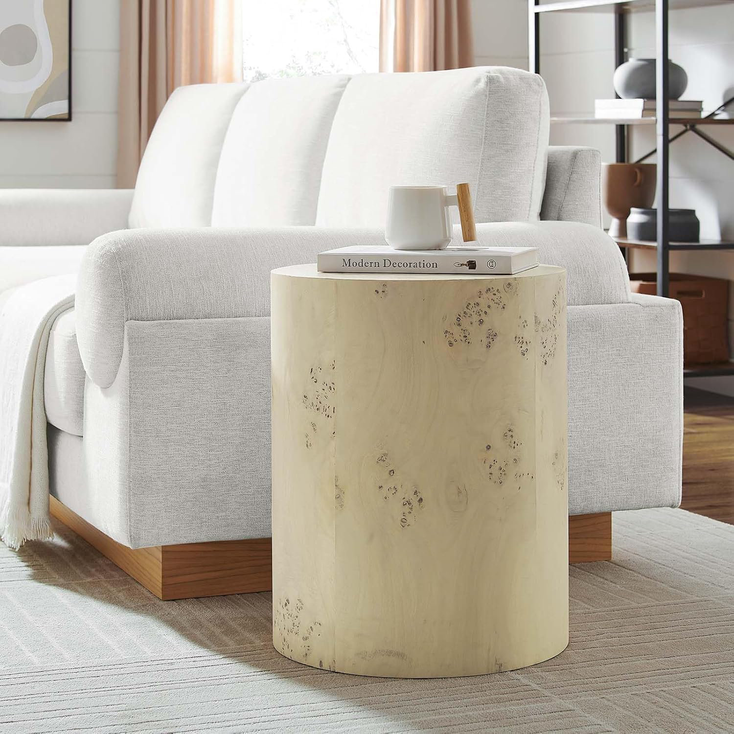 Wade Logan® Cirilis 16" Round Burl Wood Side Table - Bleached Burl Veneer, MDF Core, Leveling ...